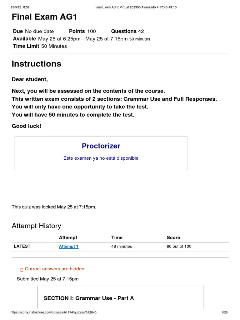 Final Exam AG1 - Virtual 202305 Avanzado 4 17 - 45-19 - 15 10 | PDF | Phrase
