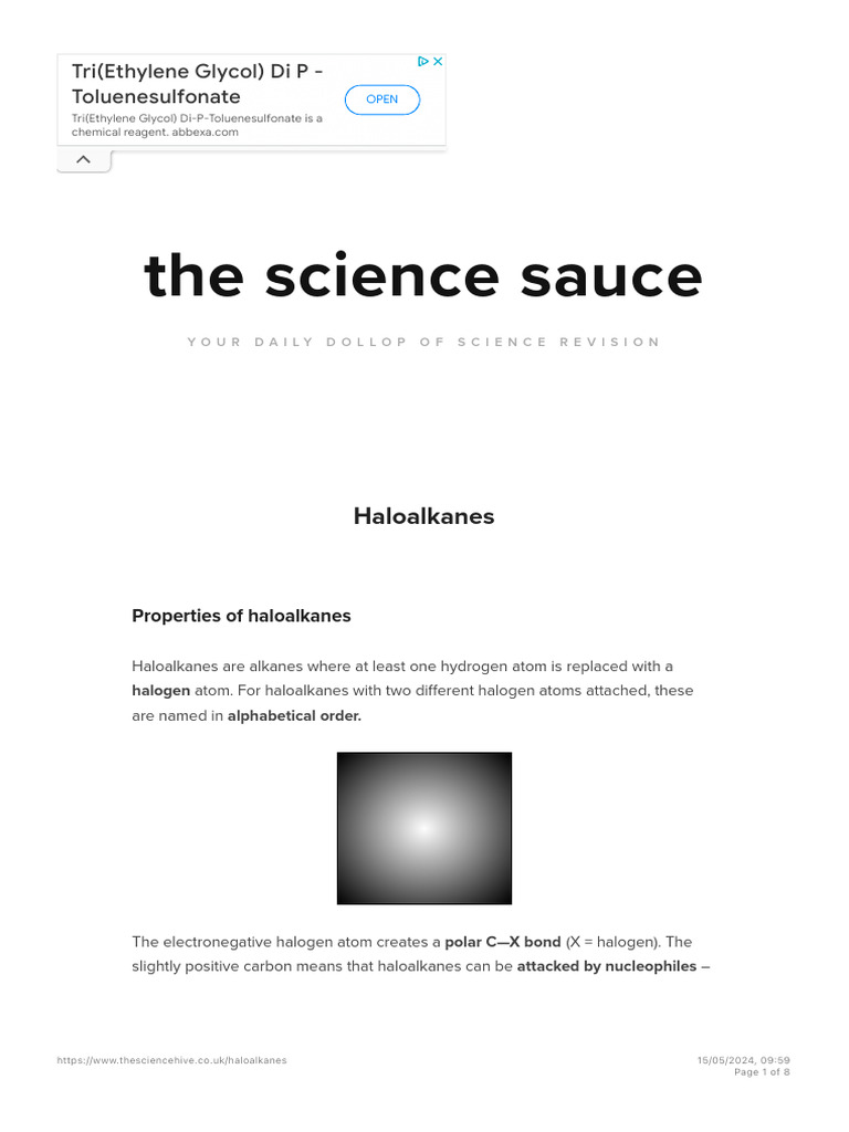 Haloalkanes - The Science Sauce | PDF | Radical (Chemistry) | Ozone