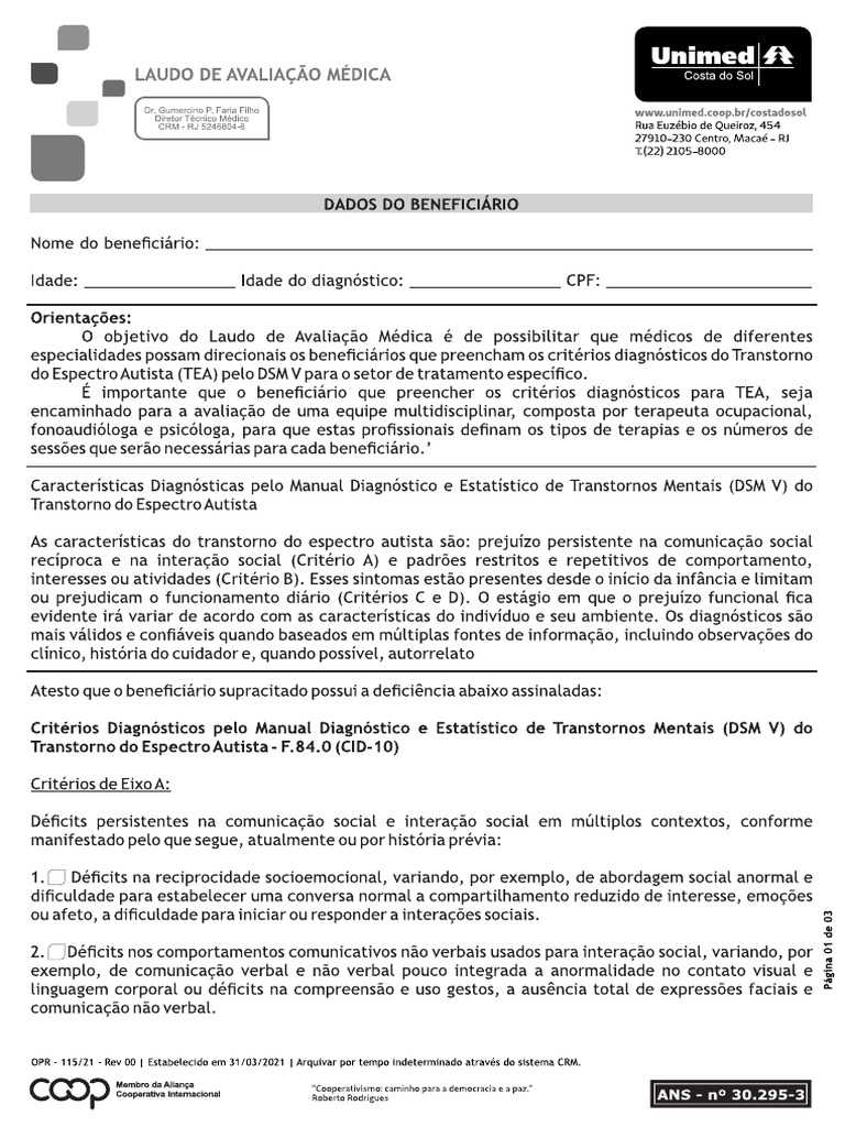 Laudo de Avaliação Médica (TEA) | PDF