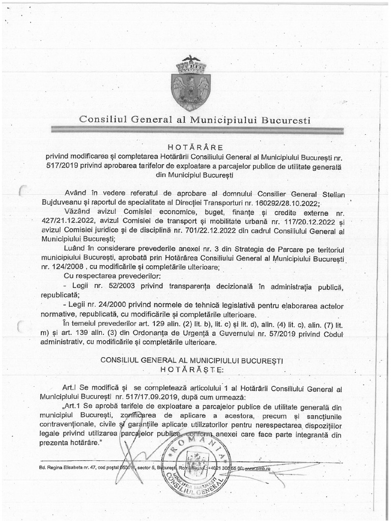 HCGMB Nr. 705 Din 22.12.2022 - Privind Aprobarea Tarifelor de ...