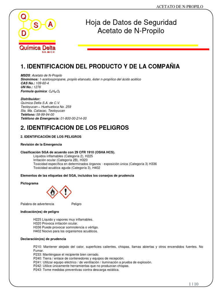 ACETATO DE N-PROPILO | PDF | Agua | Dióxido de carbono