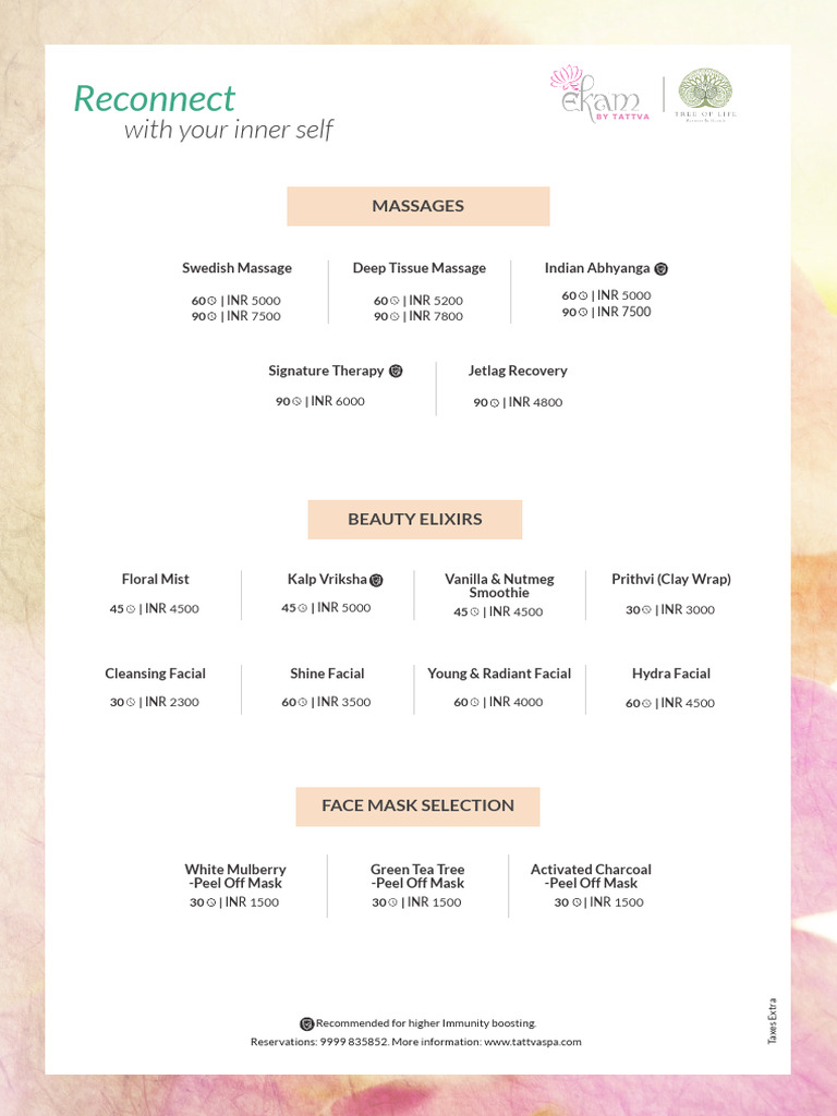 TOL-Menu | PDF | Massage | Leisure Activities