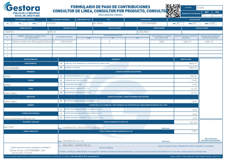 Formulario Gestora - Emiliano Mayo 2023 | PDF