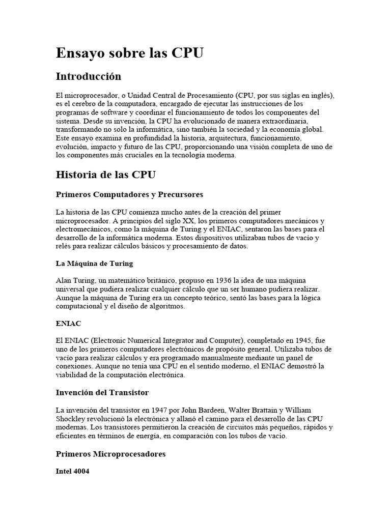 Ensayo sobre las CPU | PDF | Unidad Central de procesamiento | Microprocesador