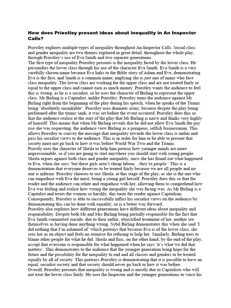 Priestley's Inequality Themes in An Inspector Calls | PDF | Social ...