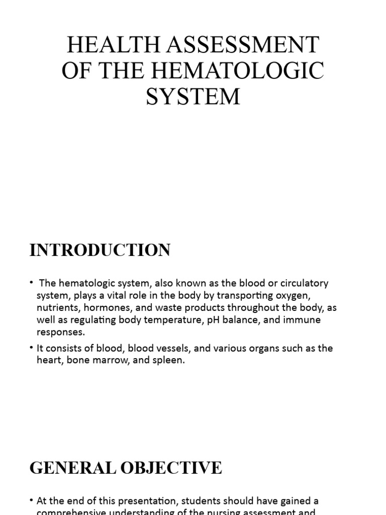 Health Assessment of The Hematologic System | PDF | White Blood Cell | Blood