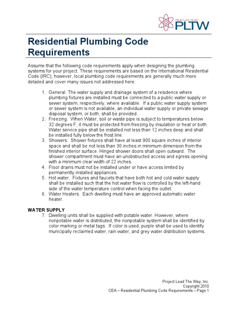 Residential Plumbing Code Requirements: Water Supply | PDF | Home ...