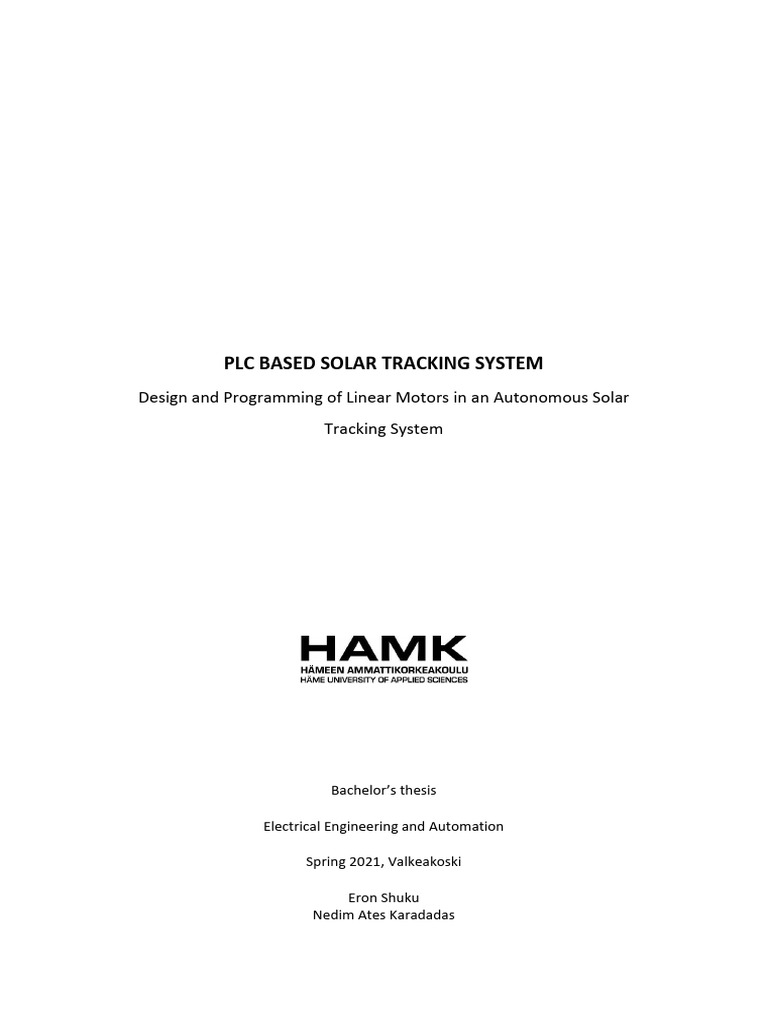 PLC Based Solar Tracking System | PDF | Programmable Logic Controller ...