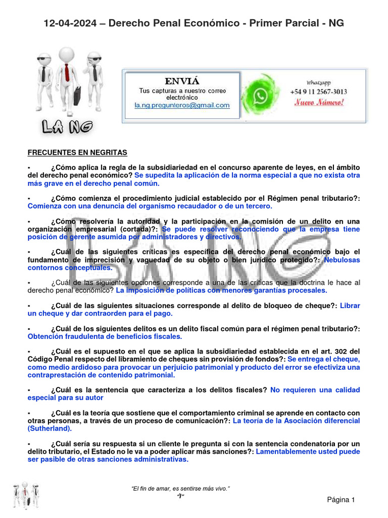 12-04-2024 - Derecho Penal Economico - Primer Parcial - NG | Descargar gratis PDF | Derecho ...