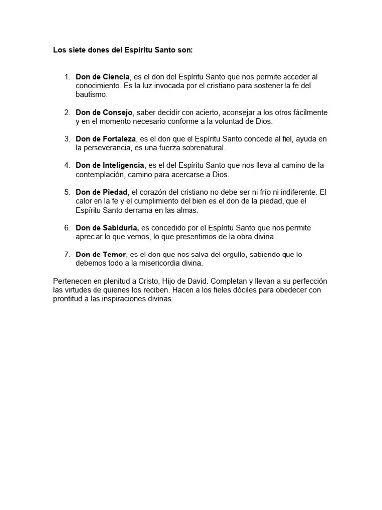 Los siete dones del Espíritu Santo | PDF | Fruto Del Espiritu Santo | Teología