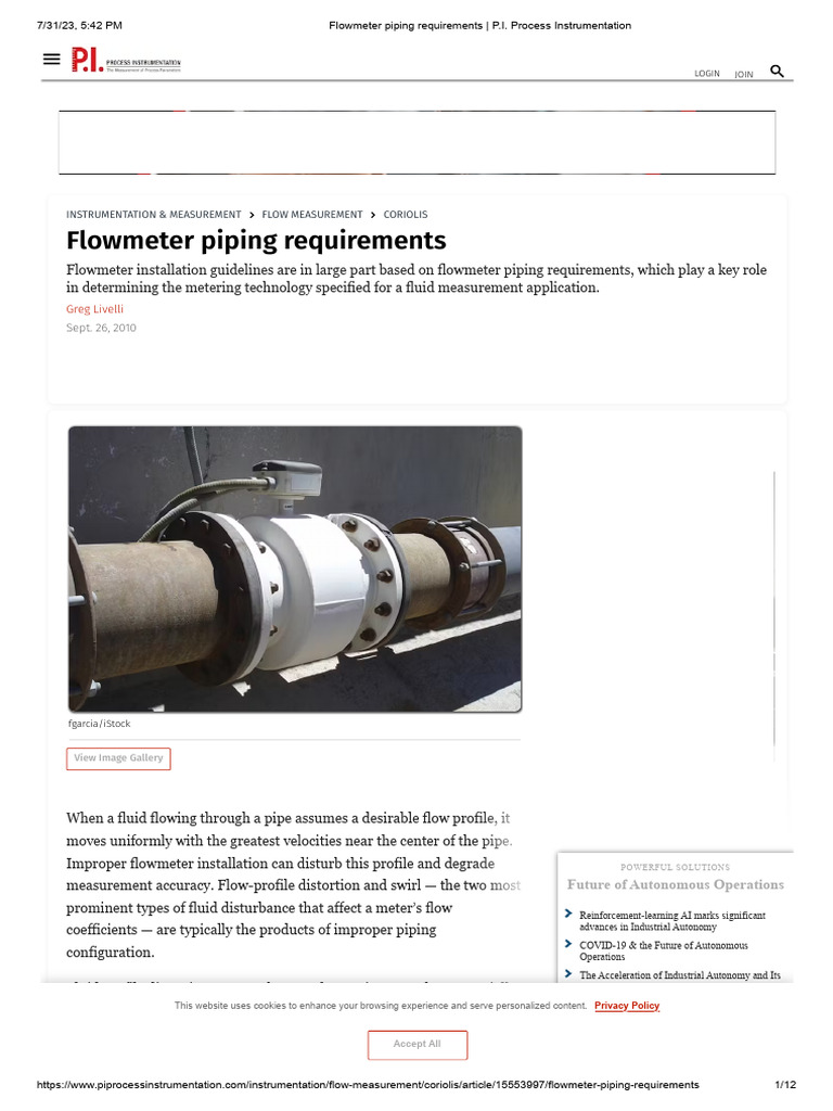 Flowmeter Piping Requirements - P.I. Process Instrumentation | PDF ...