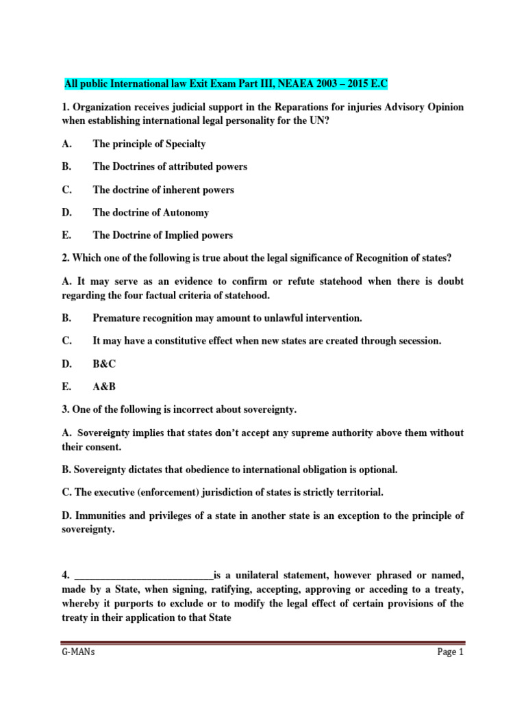 All Public International Law Exit Exam Part III, NEAEA GMANs-1 | PDF ...