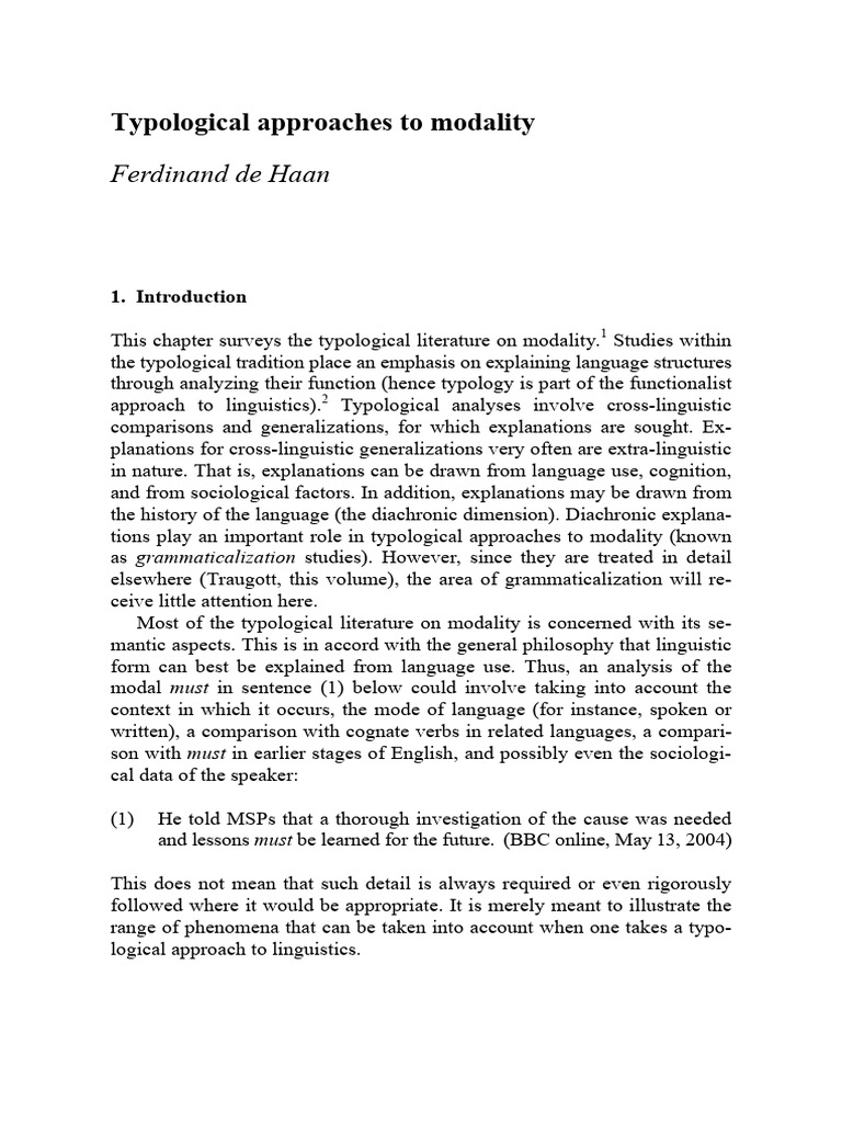 Typological Approaches To Modality | PDF | Modal Logic | Linguistic Typology