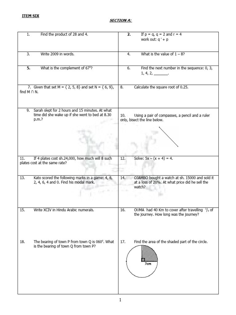 PLE 2023 Mathematics Questions & Answers | PDF | Area | Numbers
