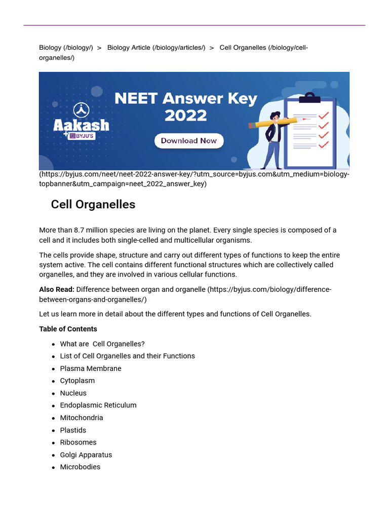 Cell Organelles - Types, Structure and Their Functions | PDF | Cell ...