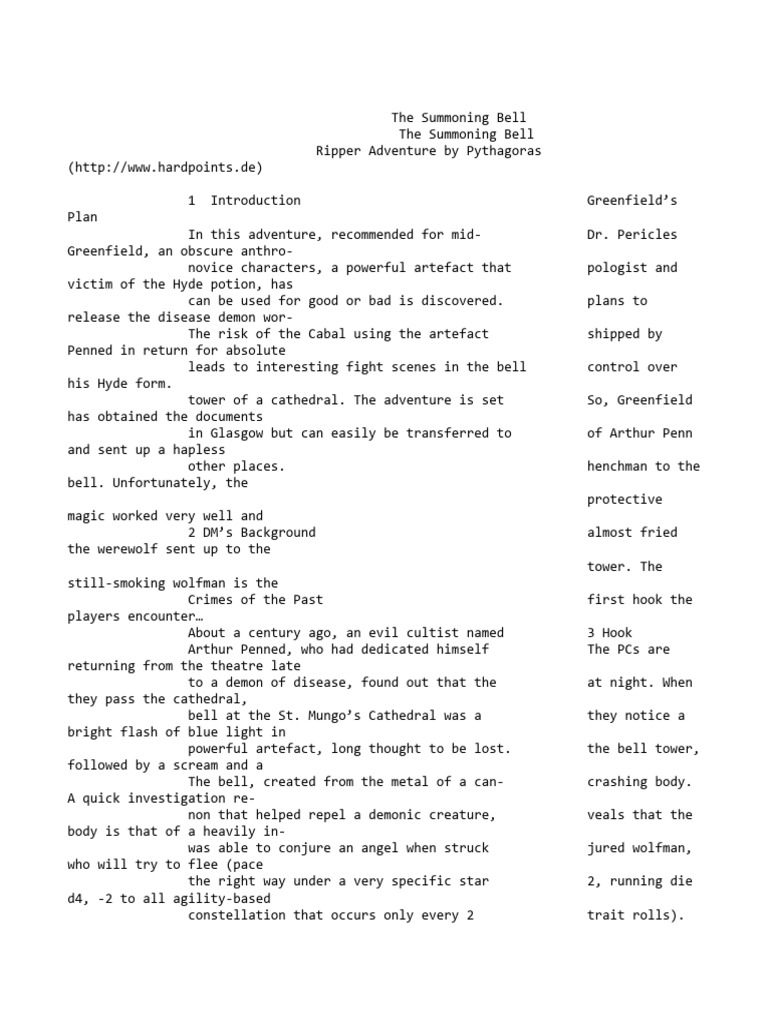 Savage Worlds - Rippers - The Summoning Bell | PDF