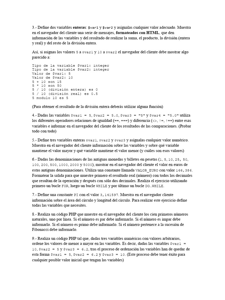 Ejercicios de PHP con Variables y Operaciones | PDF | Matemática Elemental | Aritmética