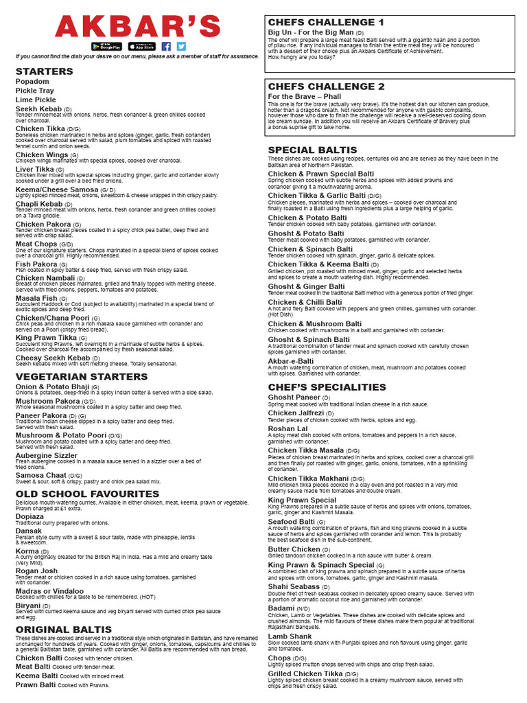 Akbars Menu August 2021 | PDF | Indian Cuisine | Curry