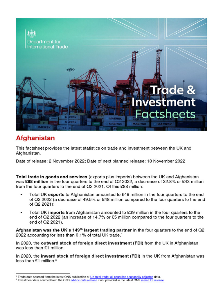 Afghanistan Trade and Investment Factsheet 2022 11 02 | PDF | Investing ...