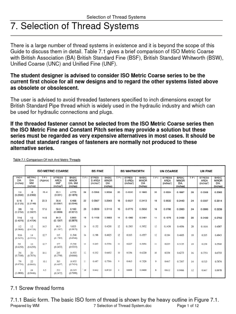 Selection of Thread System | PDF | Screw | Machining