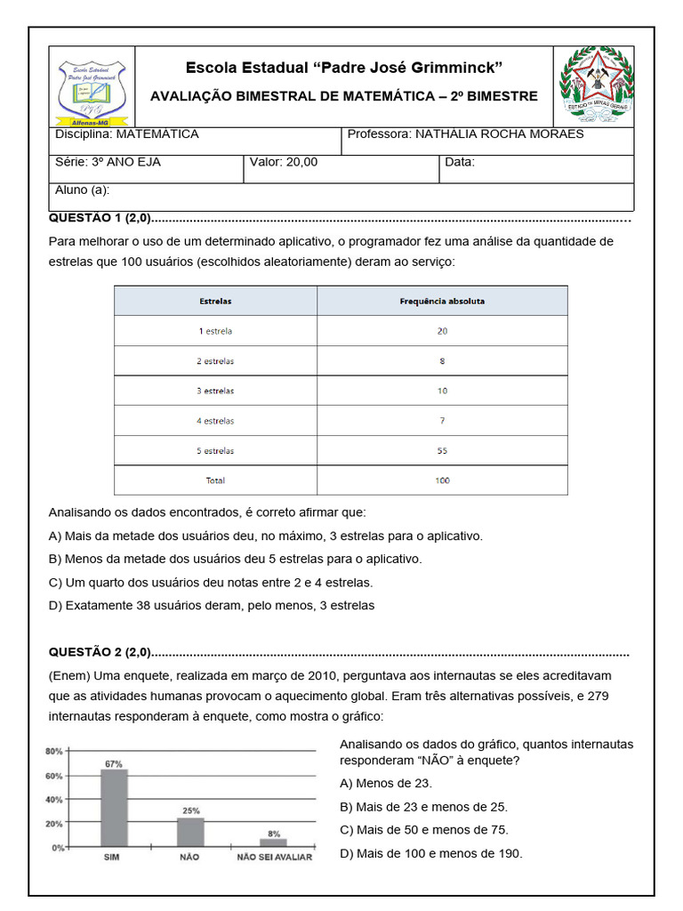 Mat Bim 3 Ano Eja 2º Bim | PDF | Juros