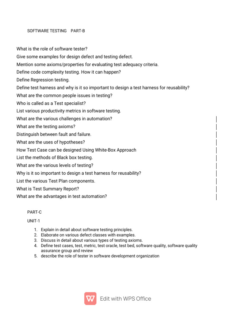 Software Testing Model Question Bank | PDF | Software Testing ...