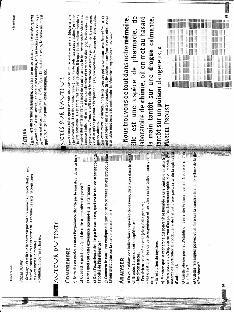 Activités Sur Le Texte de Marcel Proust | PDF
