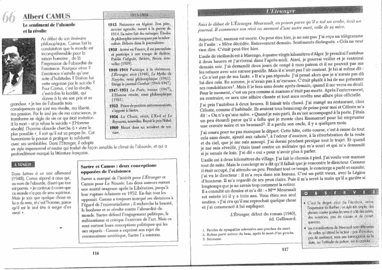 Albert Camus - LÉtranger - Présentation Et Extrait | PDF
