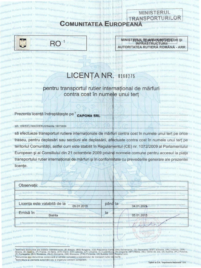 Licenta de Transport Capona | PDF