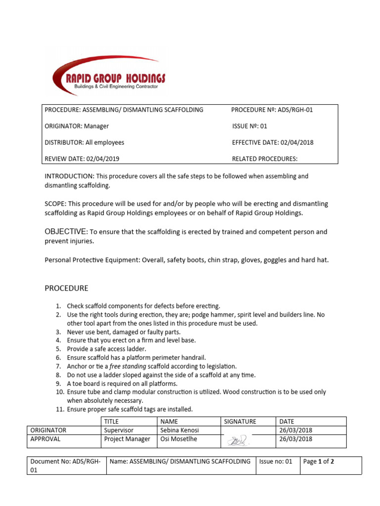 Assembling Or Dismantling Scaffolding Download Free Pdf Scaffolding