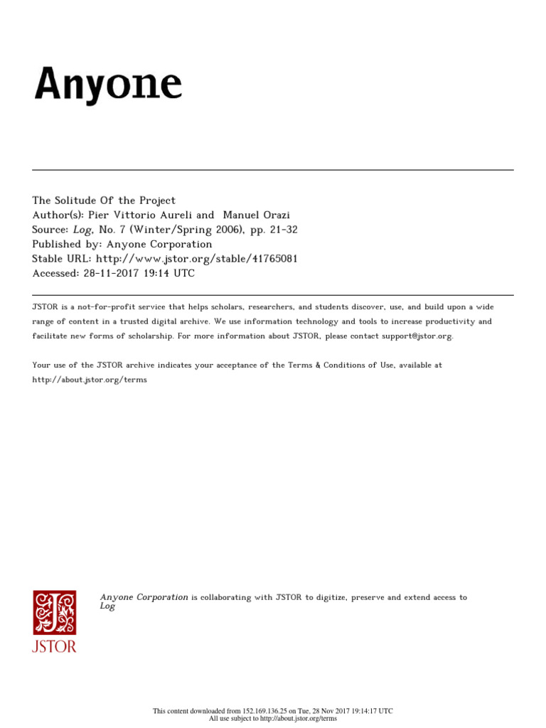 Aureli The Solitude of The Project | PDF | Thought | Reality