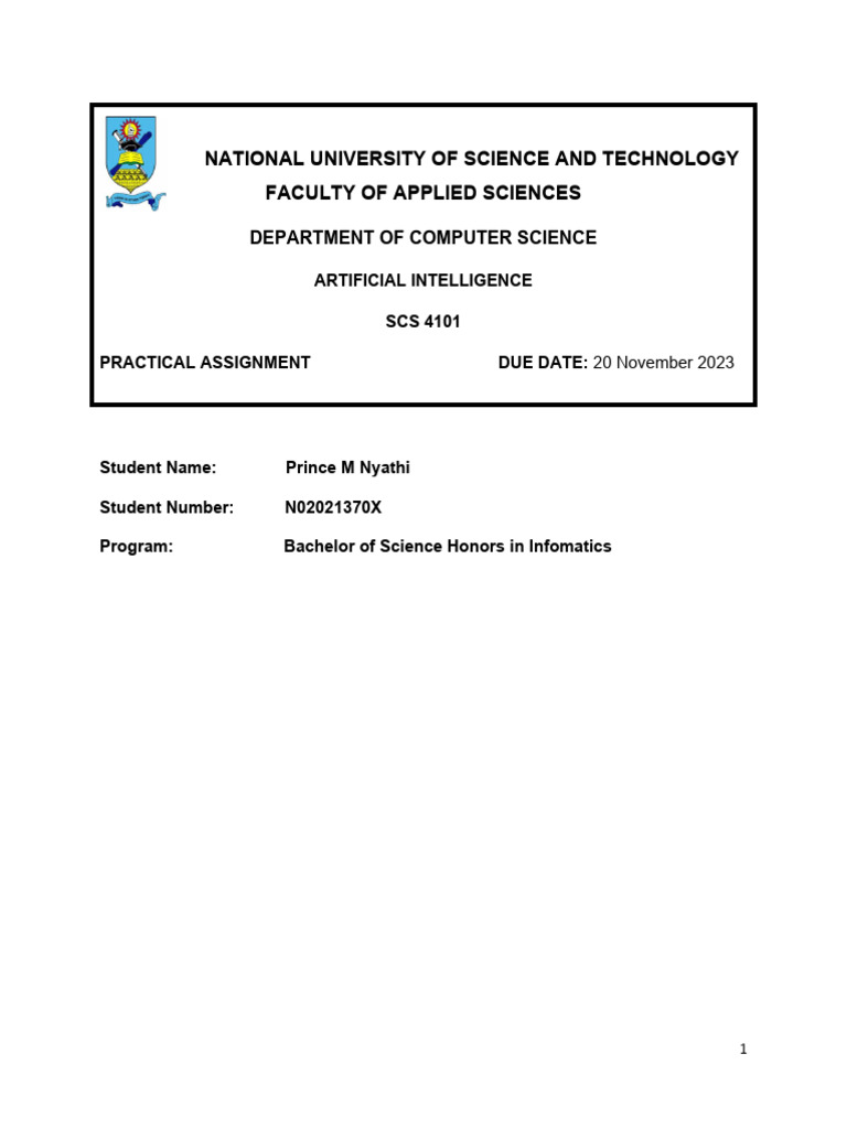 XSCS4101 Artificial Intelligence - Practical Assignment - 2023 | PDF | Statistical ...