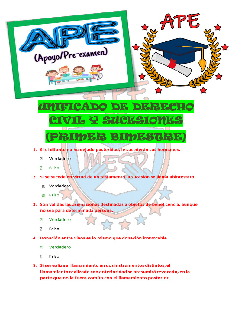 APE de Derecho Civil Sucesiones Primer Bimestre Unificado MESD | PDF ... APE de Derecho Civil Sucesiones Primer Bimestre Unificado MESD | PDF ...