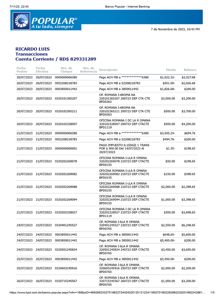 20-07-23 A 17-08-23 Banco Popular - Internet Banking | PDF | Banking ...