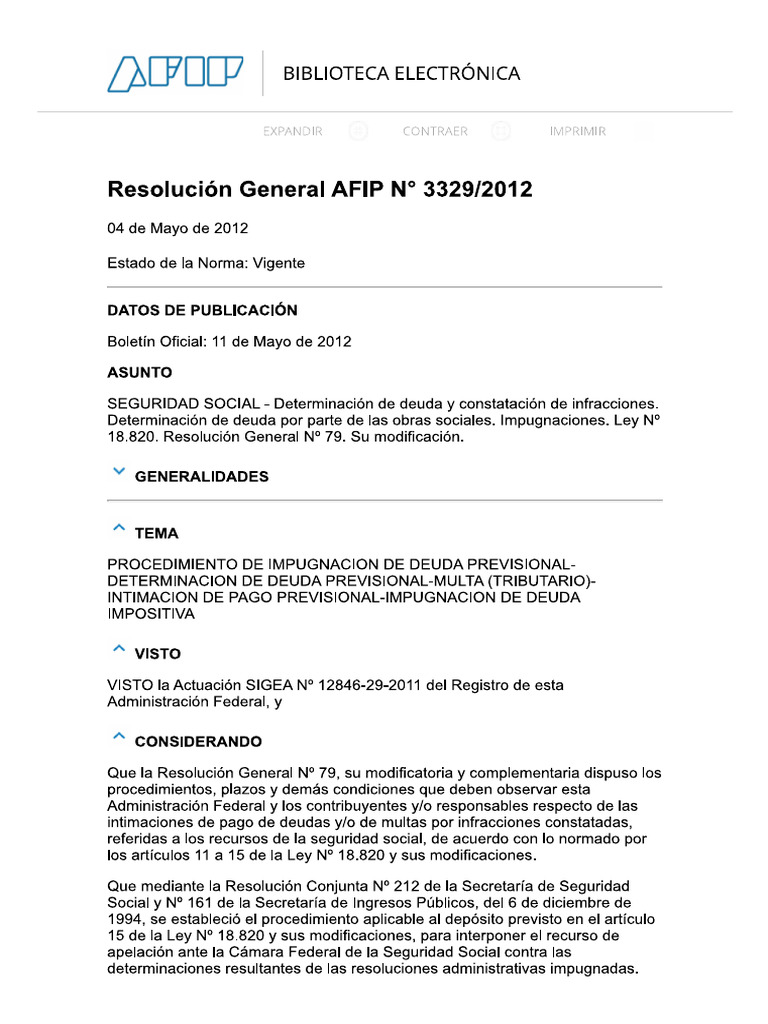 Afip - Resolucion 3329 - 2012 | PDF