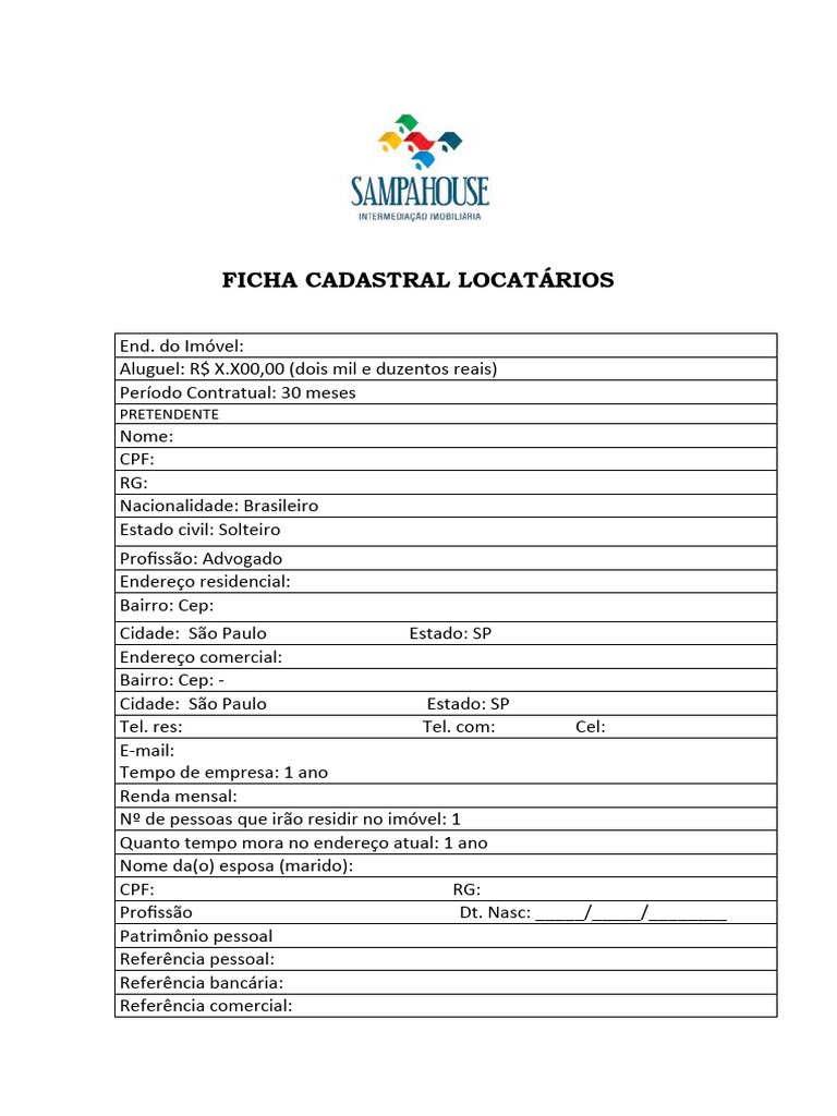 Ficha Cadastral Locatários-Sampa House | PDF | Aluguel