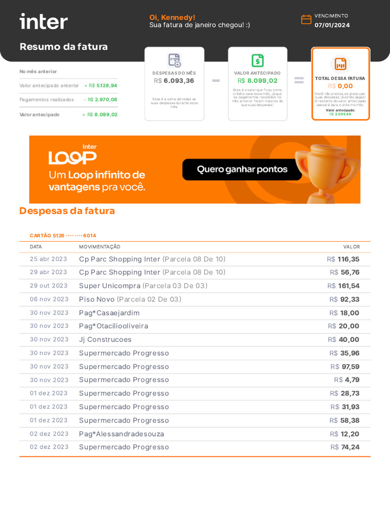 Fatura Banco Inter | PDF | Crédito rotativo | Dívida