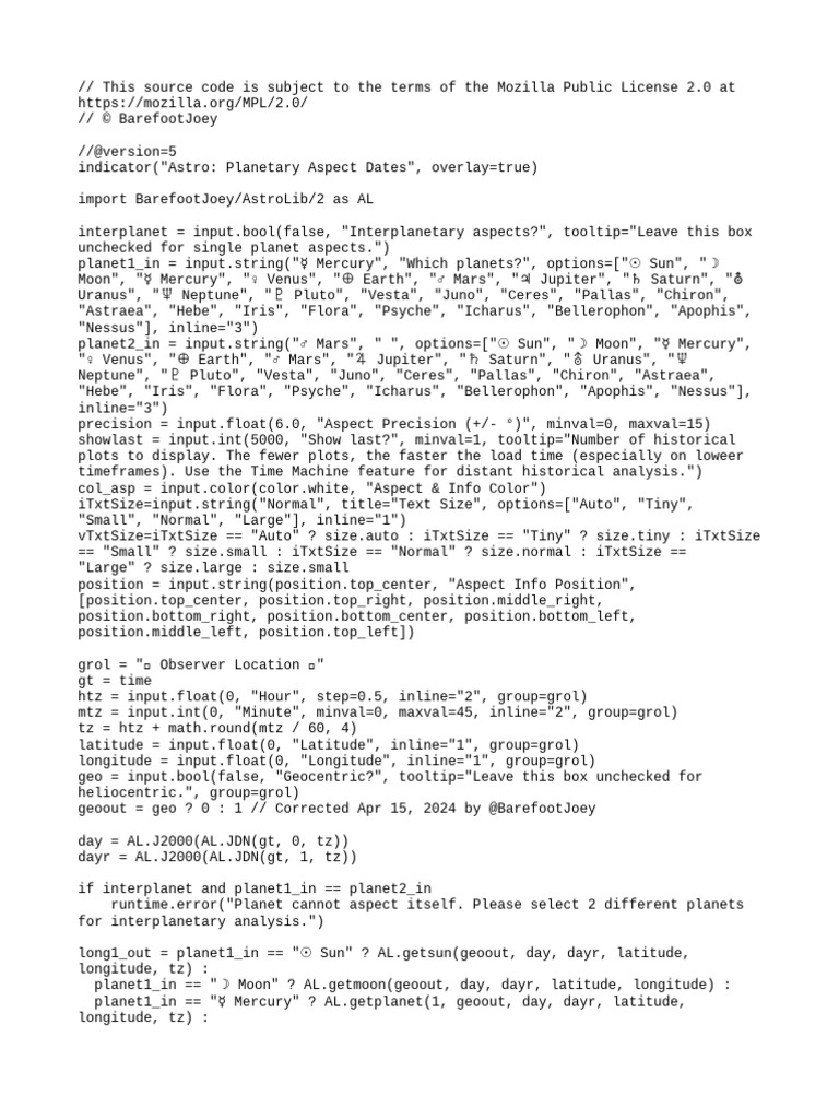 Astro Planetary Aspect Dates Pine Script | PDF | Exoplanetology ...