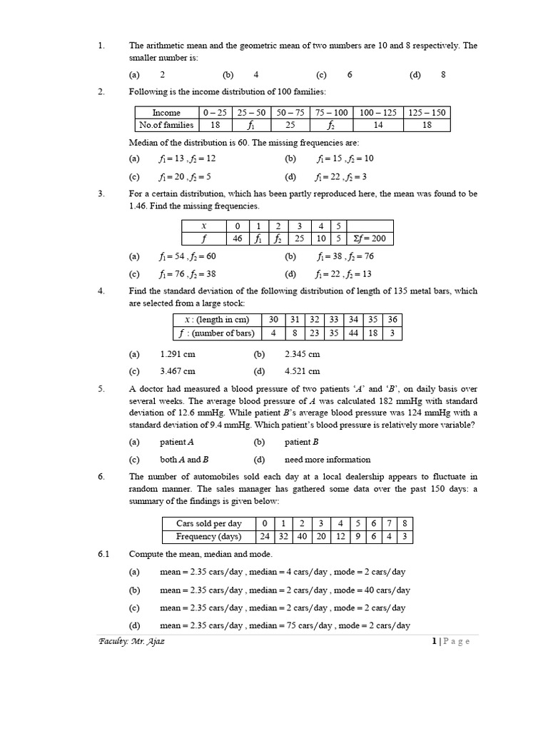 1C-Statistics I | PDF | Mean | Mode (Statistics)