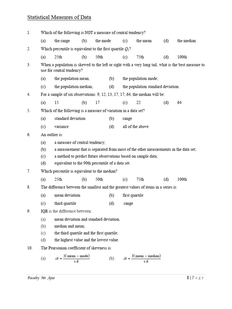 1D-Statistics II | PDF | Mean | Mode (Statistics)