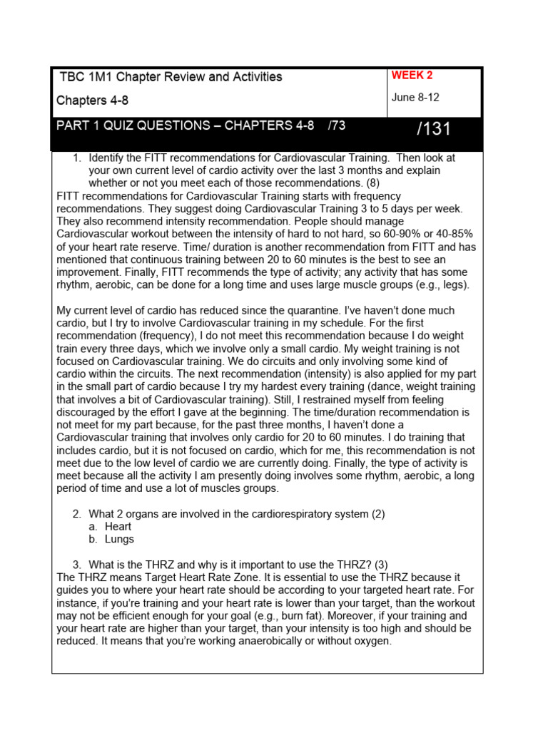 Chapter Review and Activities Week 2 | PDF | Aerobic Exercise | Strength Training