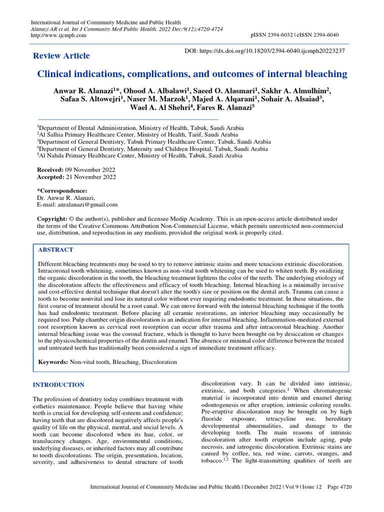 Clinical Indications, Complications, and Outcomes of Internal Bleaching ...