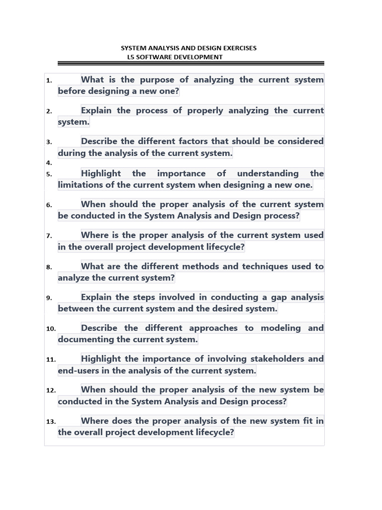 SYSTEM AND Design Exercise | PDF | System | Feasibility Study