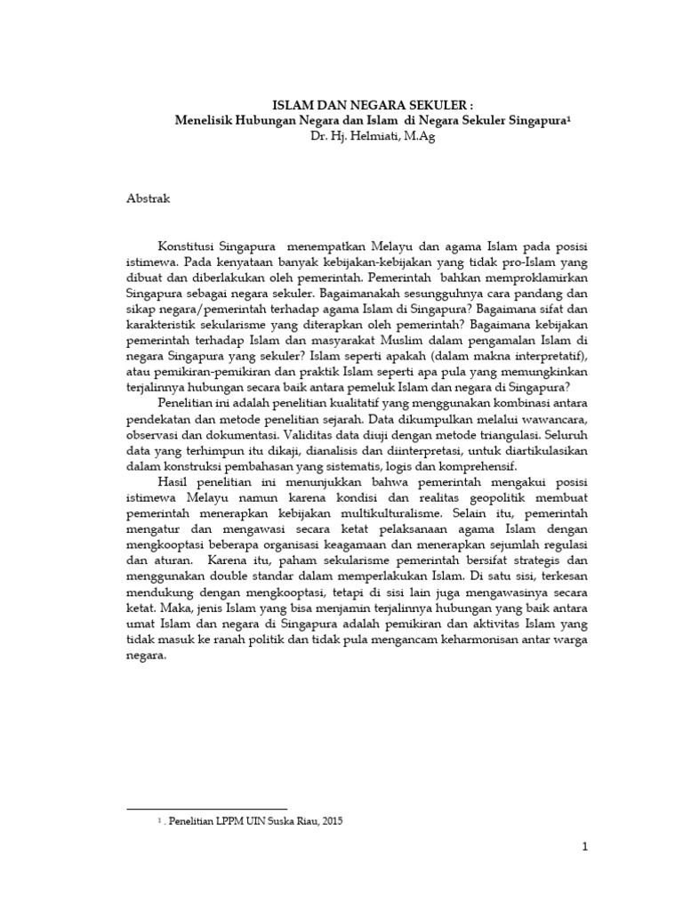 Islam Dan Negara, Menelisik Hubungan Negara Dan Islam Di Negara Sekuler ...