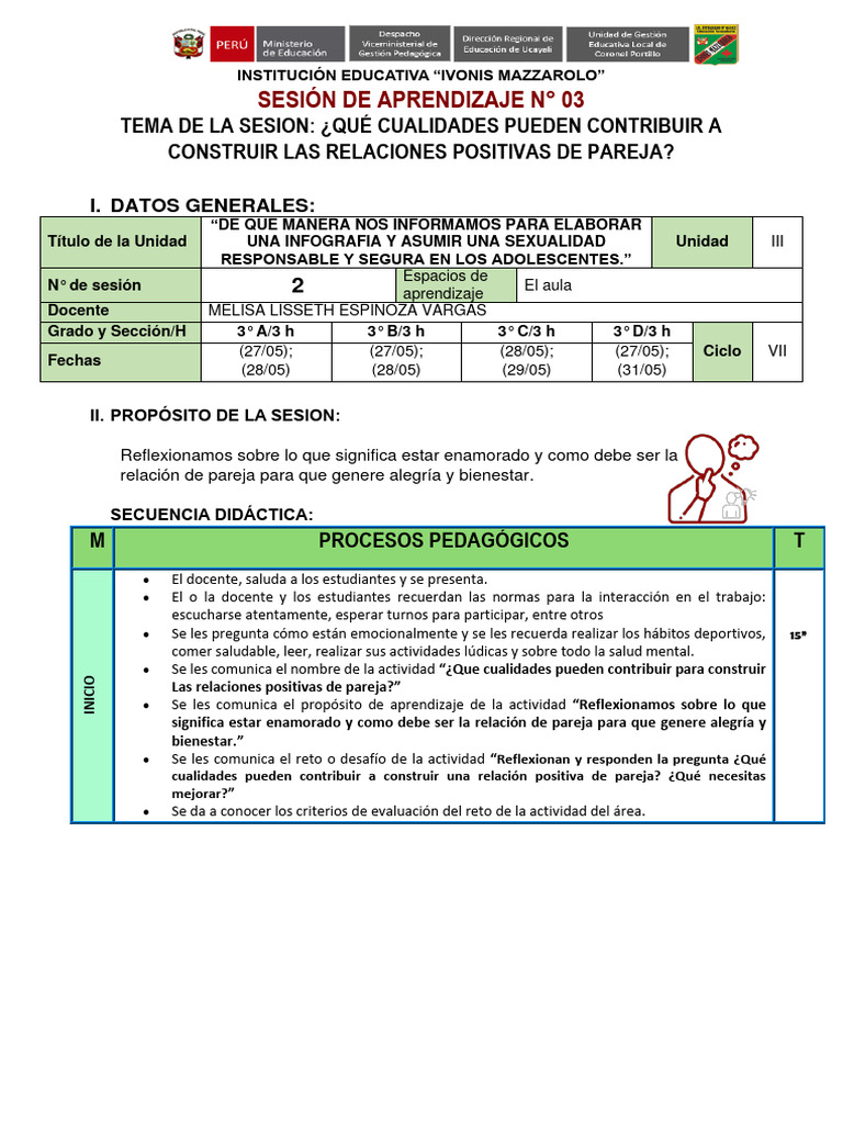 3ra - Sesión de Aprendizaje - Unidad 3 - DPCC | PDF | Evaluación | Aprendizaje
