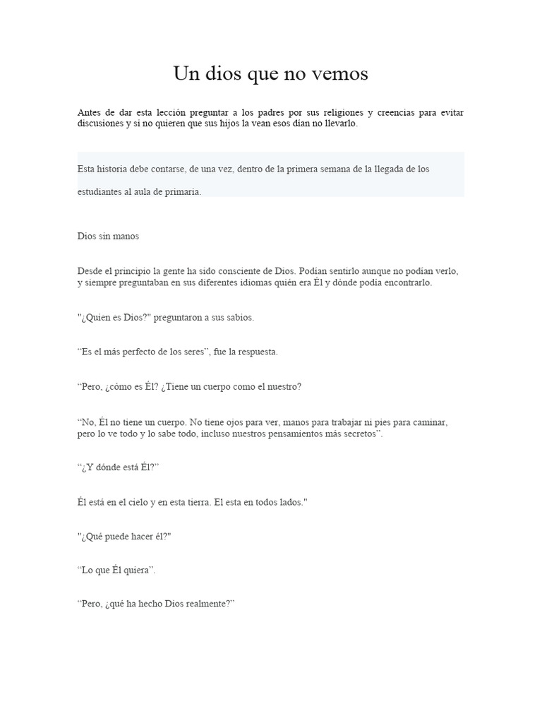 Un dios que no vemos- primera lección | Descargar gratis PDF | Dios | Creencia religiosa y doctrina