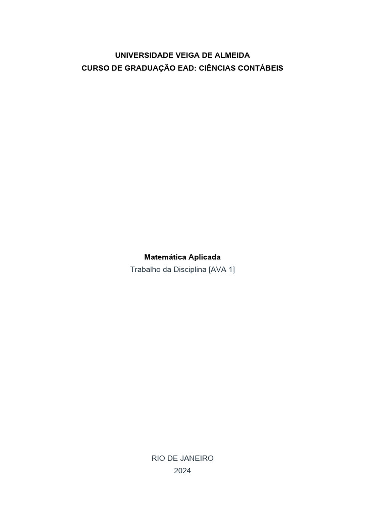 Matemática Aplicada - AVA1 - UVA | PDF | Economias Matemática Aplicada - AVA1 - UVA | PDF | Economias