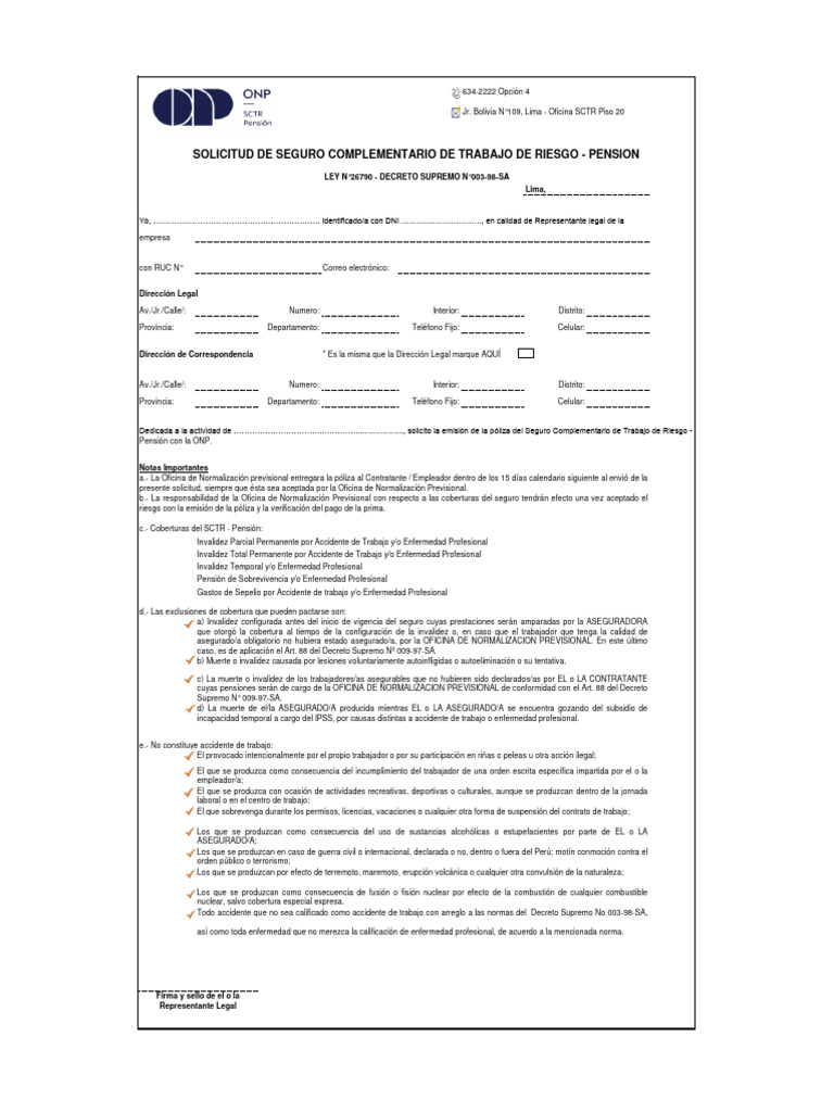 Formato Solicitud de Seguro Complementario de Trabajo de Riesgo - Pension 2021 | PDF
