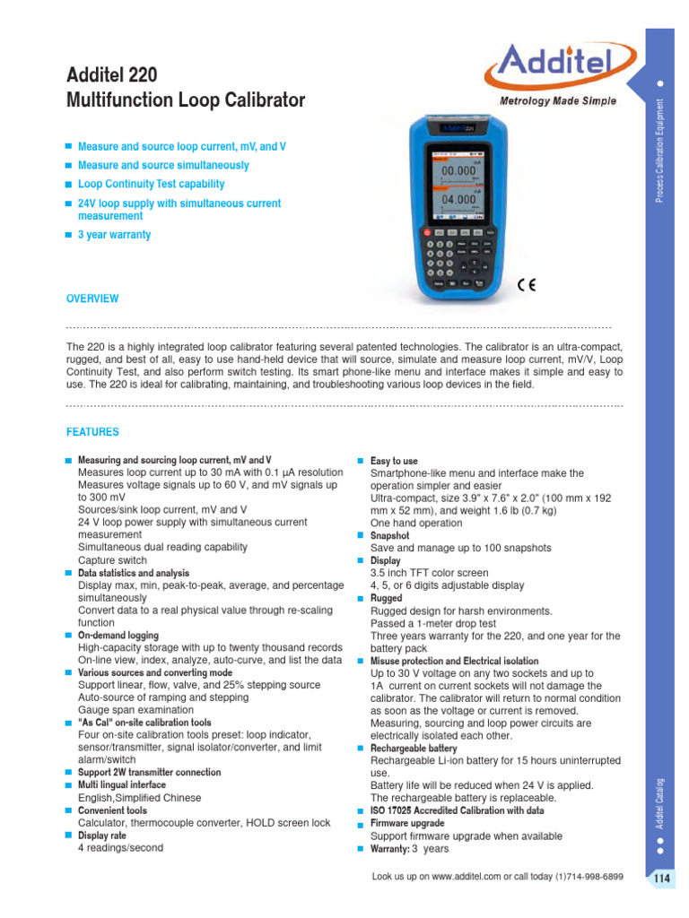 Additel 220 Multifunction Loop Calibrator | PDF | Calibration ...
