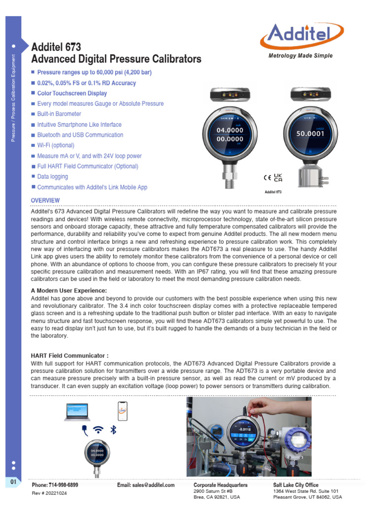 Additel 673 Manometro Digital | PDF | Calibration | Pressure Measurement